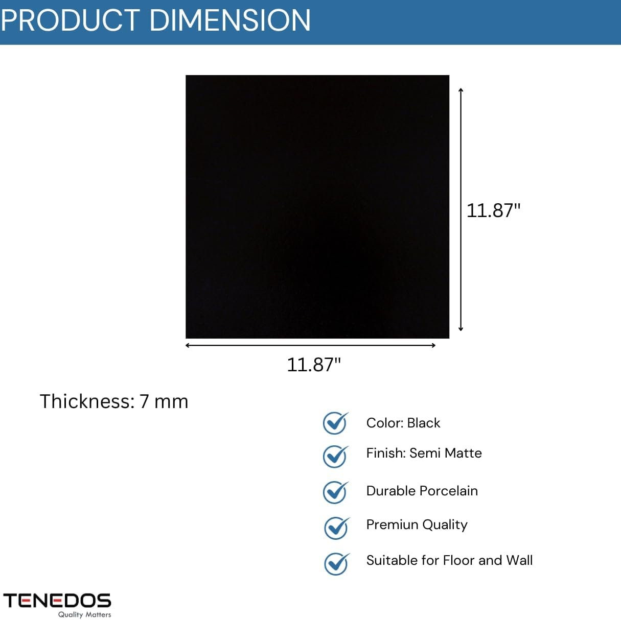 12x12 Black Porcelain Wall Floor Tile (exact Size 11-7/8 In) Semi Matte ...