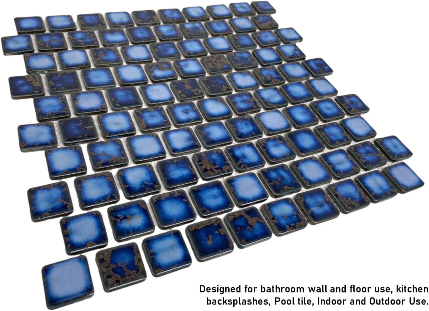 Ultramarine Blue Water Splash Effect 1x1 Brick Pattern 1 Inch Porcelain ...