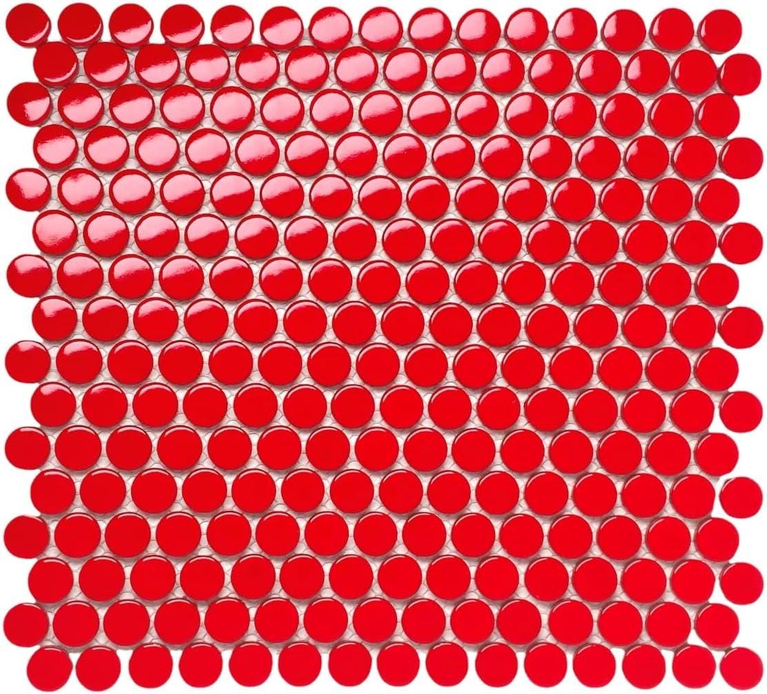 Penny Round Vintage Red Porcelain Floor Wall Mosaic Tile Backsplash - Etsy