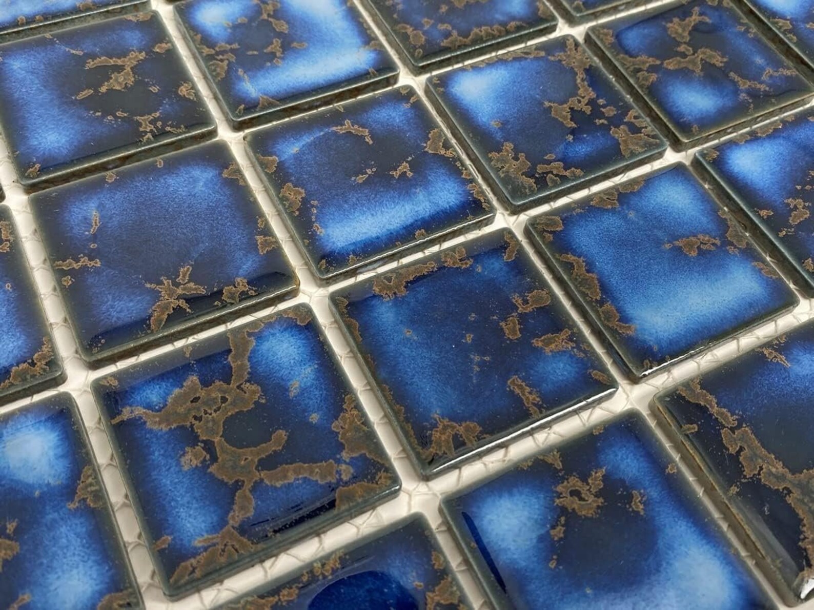 Tenedos 2" X 2" Calacatta Blue Square Pattern Porcelain Mosaic 2x2 Pool ...