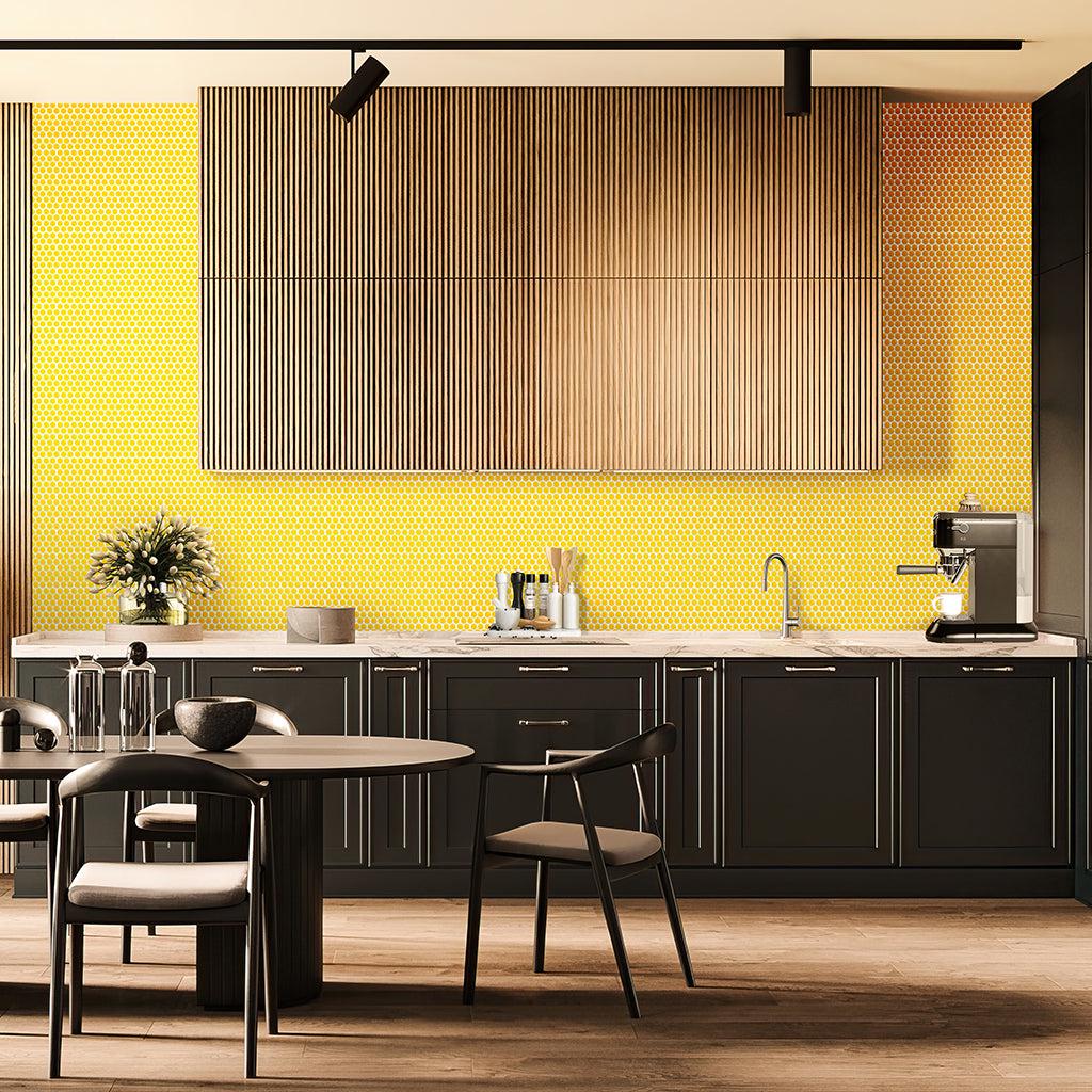 Yellow Penny Round Porcelain Mosaic Floor Wall Tile Backsplash - Etsy