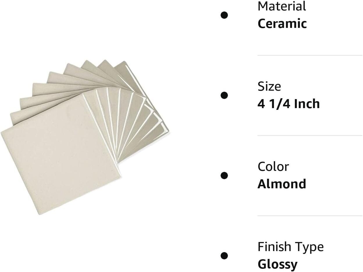 4 in Ceramic Tile 4.25 Inch Gloss (shinny) 4 1/4" Box of 10 Piece for ...