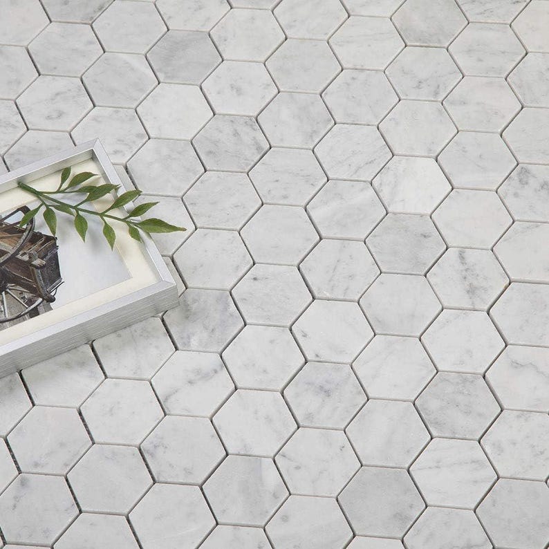 Tenedos Carrara Marble 2 Inch Hexagon Mosaic Tile - Etsy