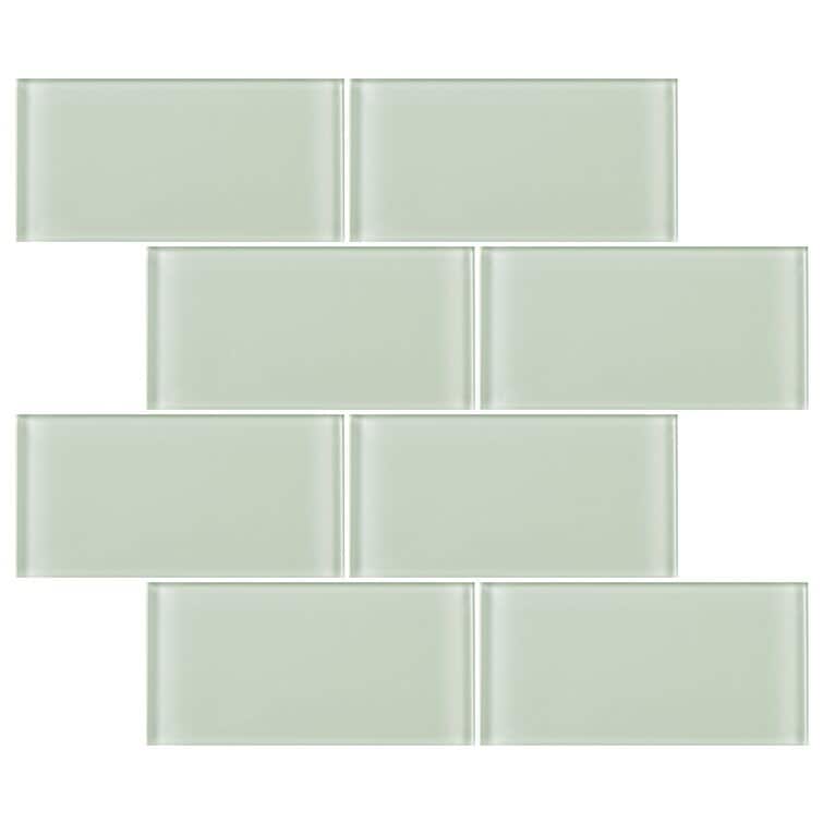 Tenedos 3" X 6" Mint Green Glass Mosaic Subway Tile 8 Pieces (1 Sqft ...