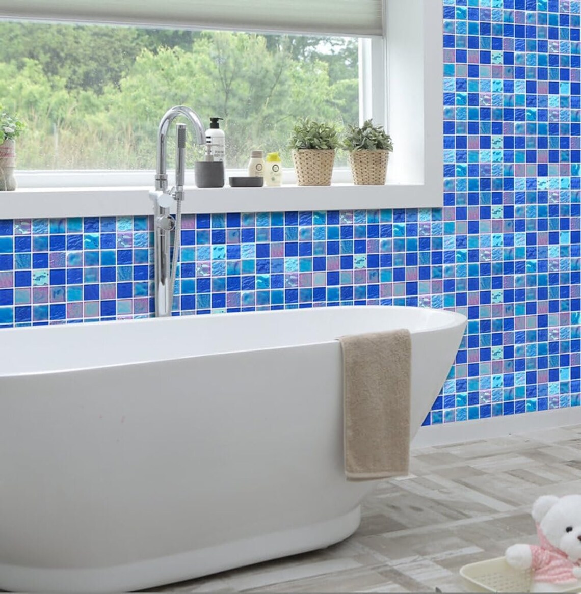 Periwinkle Blue Purple 2x2 Square Glass Glitter Iridescent Mosaic Wall ...