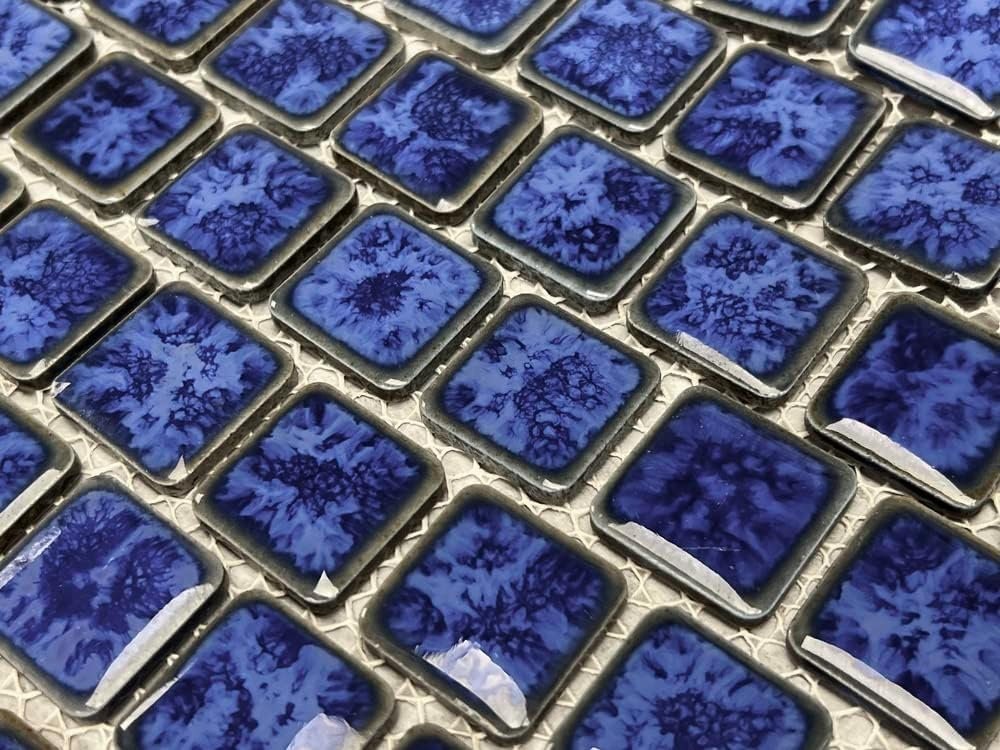 Ultramarine Blue Water Splash Effect 1x1 Brick Pattern 1 Inch Porcelain ...