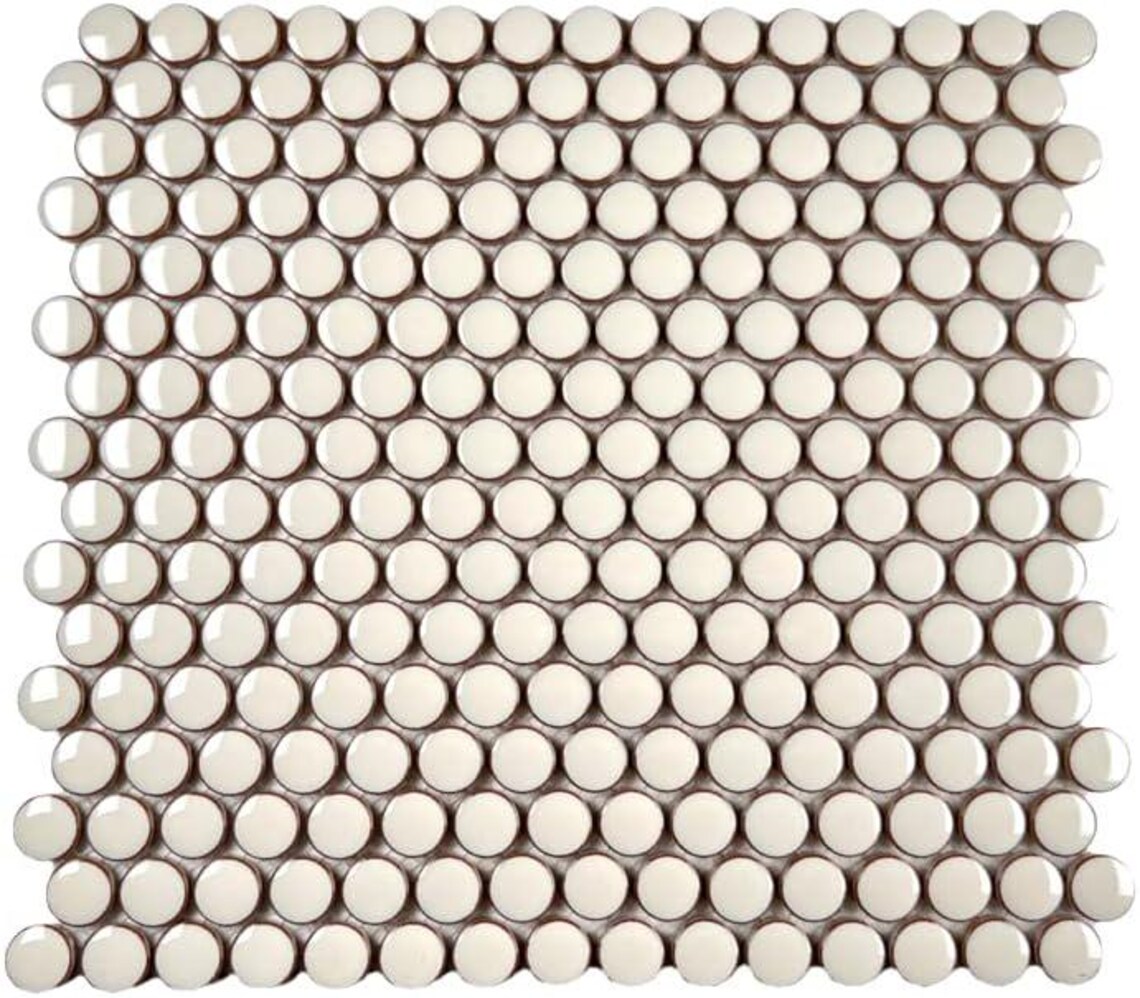 Vanilla Latte Penny Round Glossy Porcelain Mosaic Floor and Wall for ...