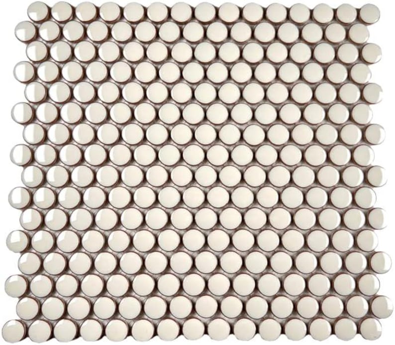 Vanilla Latte Penny Round Glossy Porcelain Mosaic Floor and Wall for ...