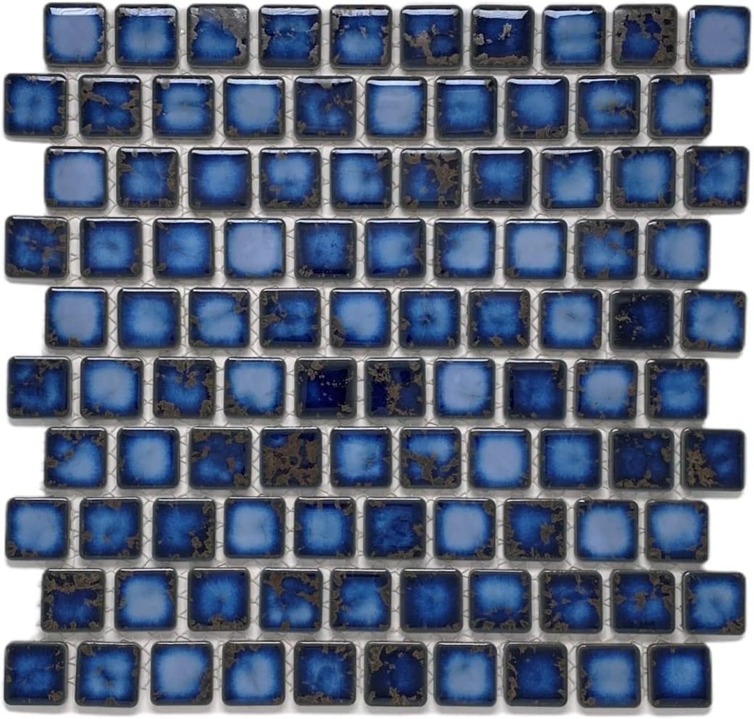 Ultramarine Blue Water Splash Effect 1x1 Brick Pattern 1 Inch Porcelain ...