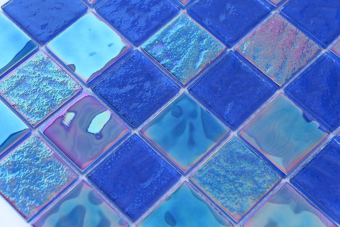 Periwinkle Blue Purple 2x2 Square Glass Glitter Iridescent Mosaic Wall ...