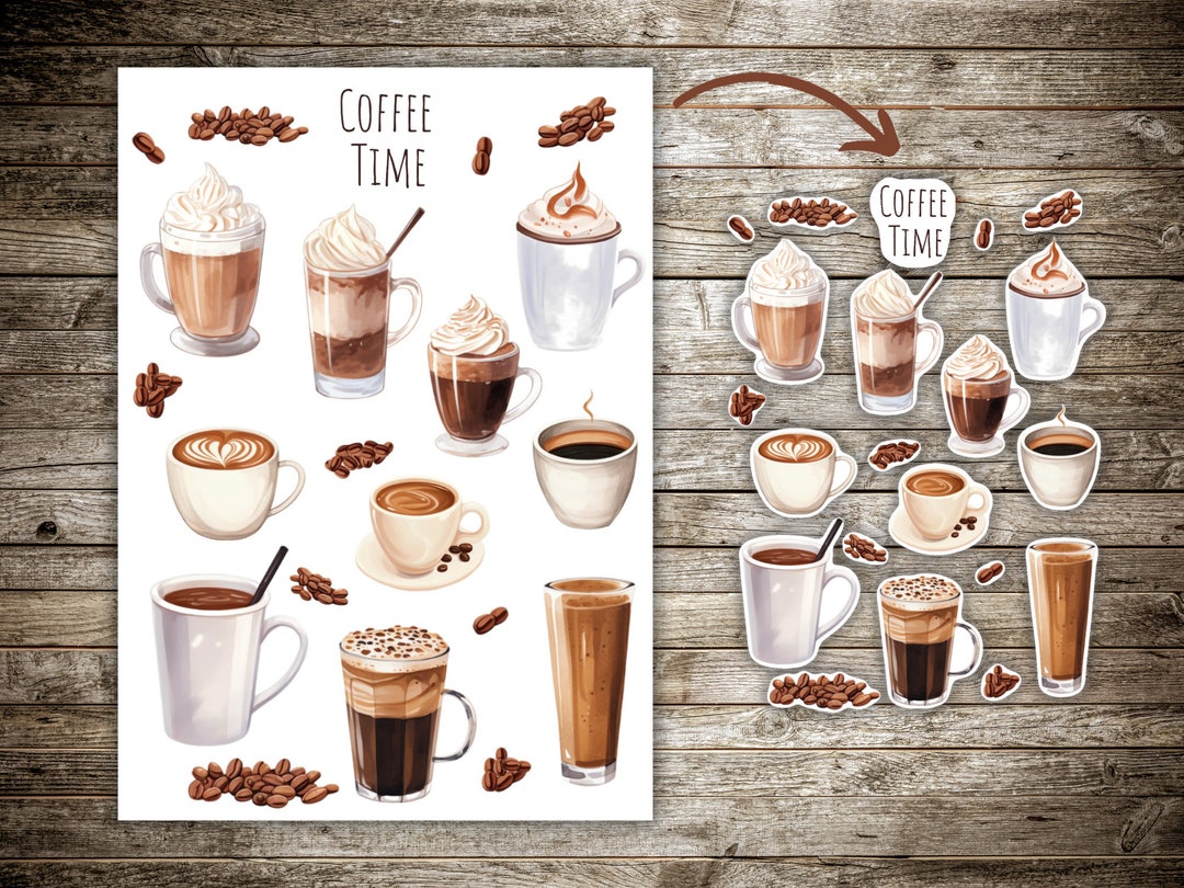Printable Stickers Png Cup of Coffee Mug Stickers Sheet - Etsy