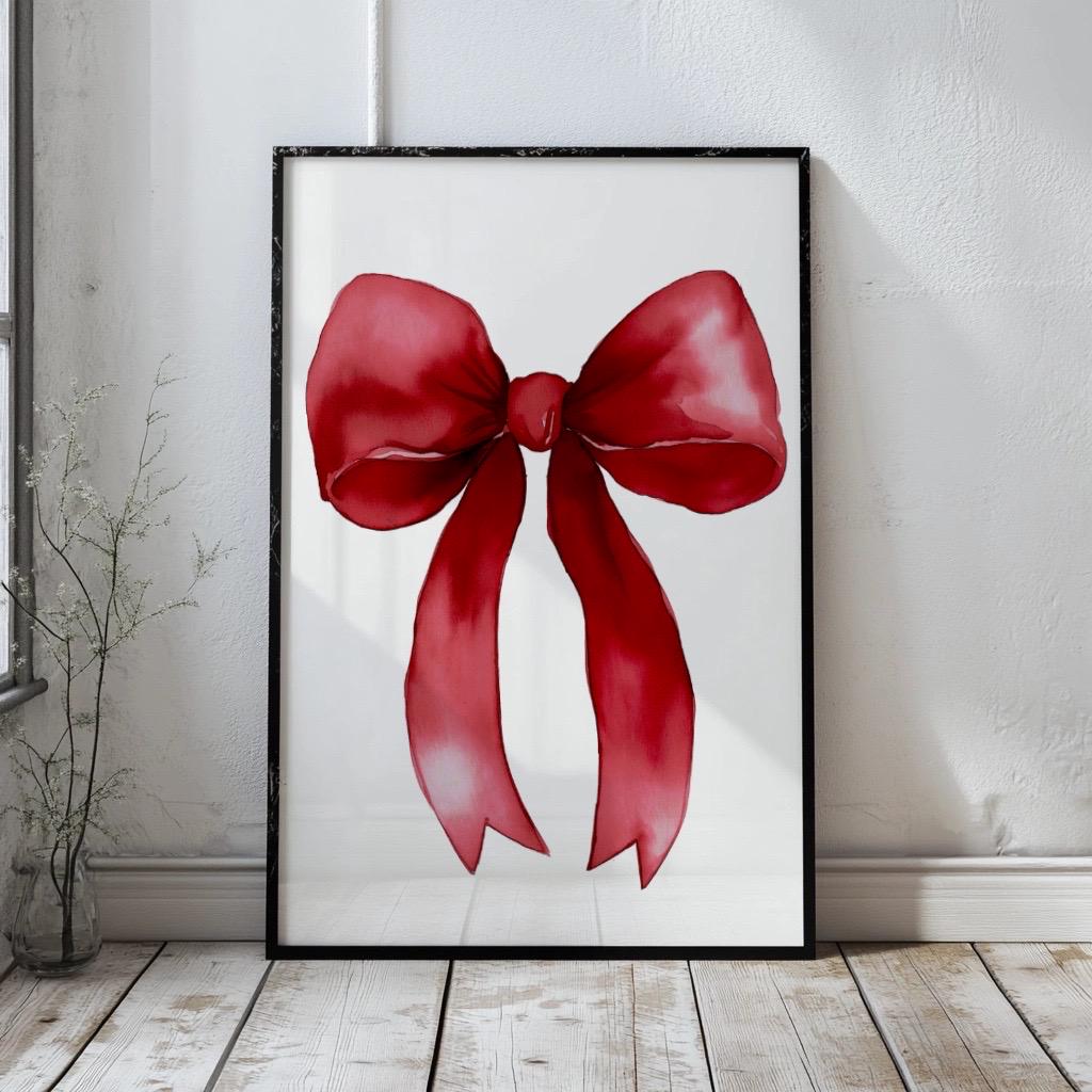 Cherry Red Watercolor Bow Art Print | Digital Download | Feminine Wall ...