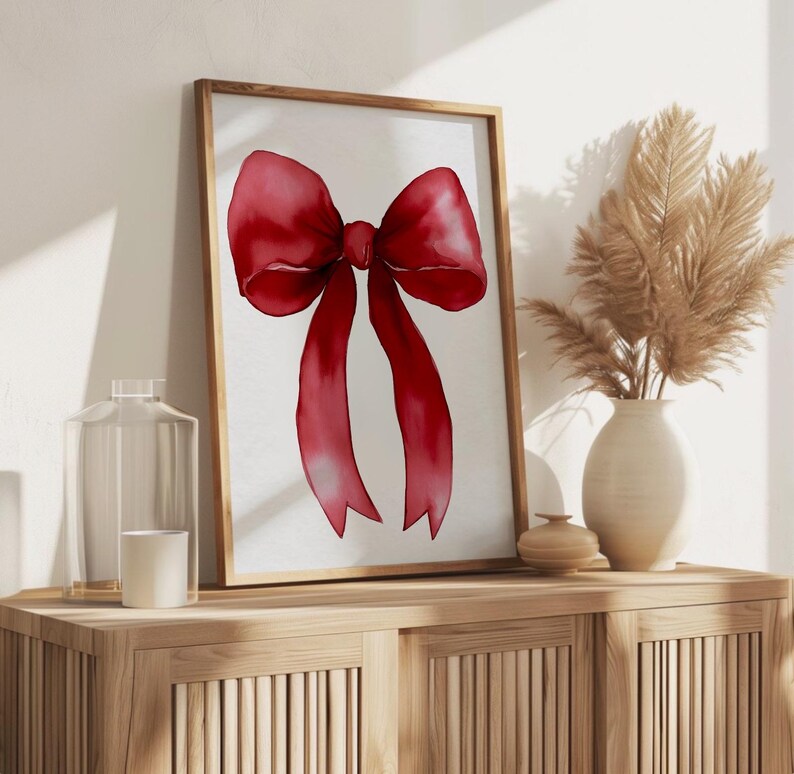 Cherry Red Watercolor Bow Art Print | Digital Download | Feminine Wall ...