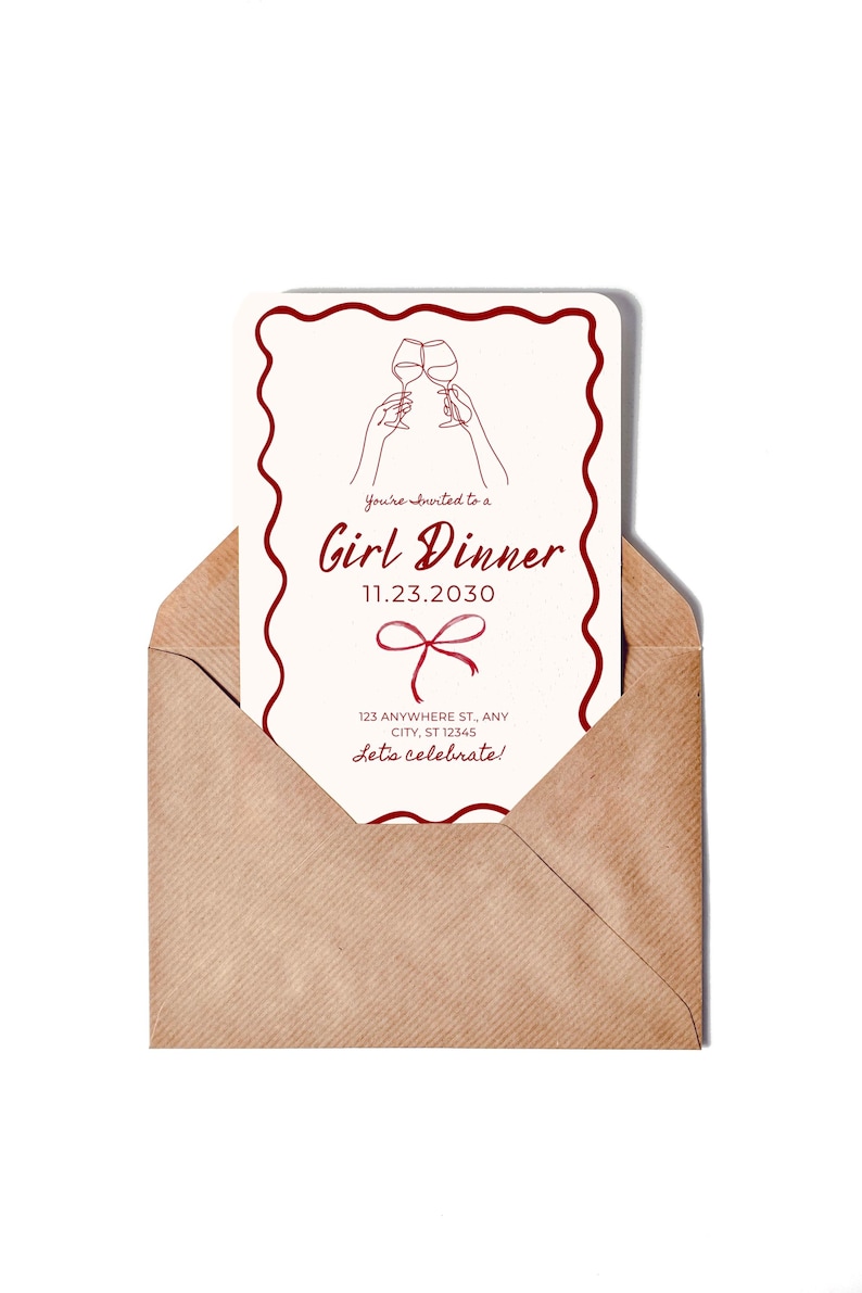 Customizable Girl Dinner Invitation: Minimalist Party Invite (digital ...