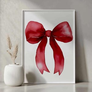 Cherry Red Watercolor Bow Art Print | Digital Download | Feminine Wall ...