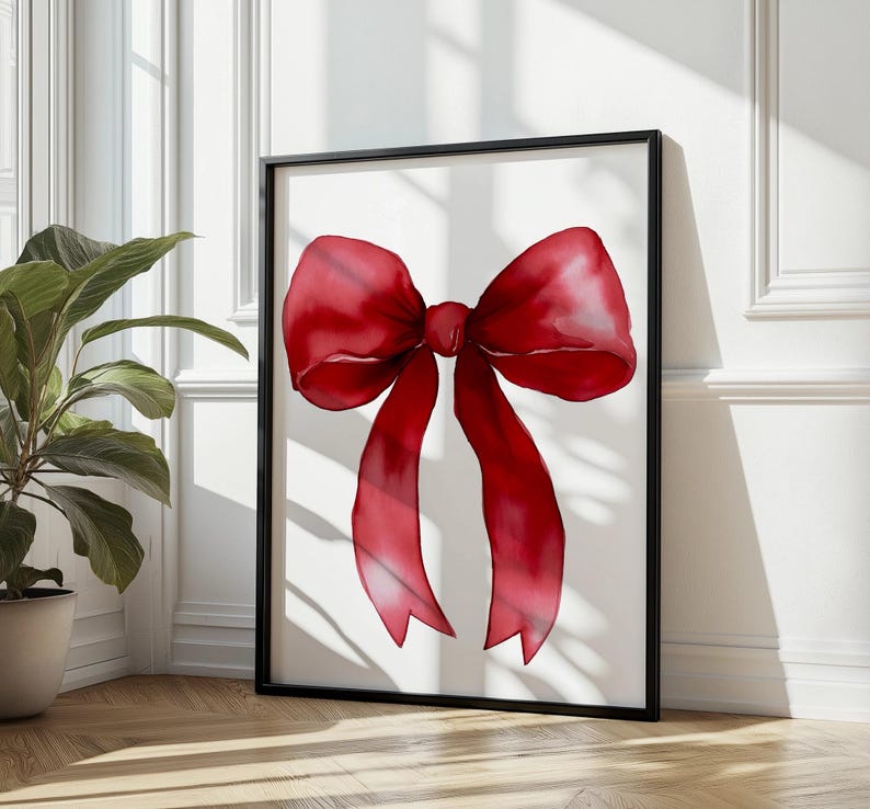 Cherry Red Watercolor Bow Art Print | Digital Download | Feminine Wall ...