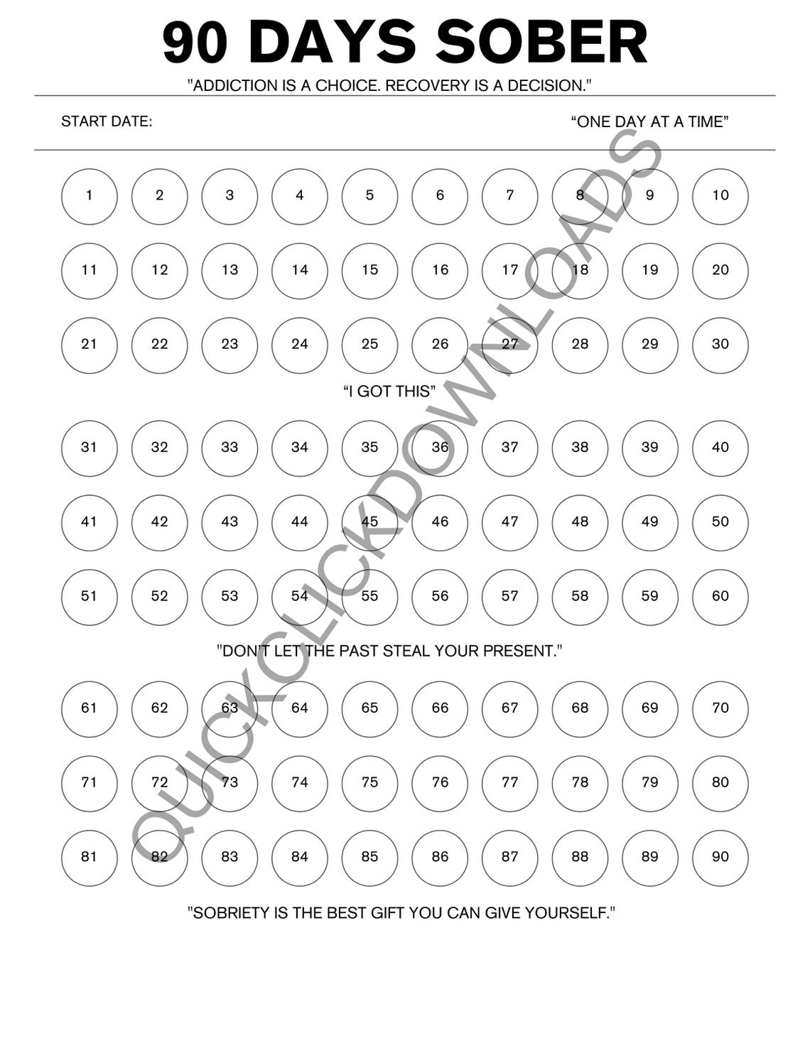 90 Day Sobriety Tracker: Printable Calendar (PDF & JPG) - Etsy