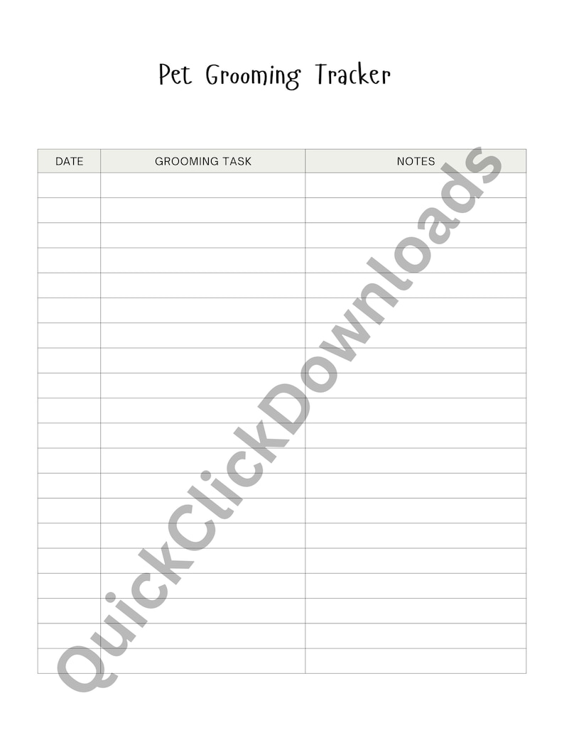 Grooming Tracker Dog Cat Printable, Pet Grooming Log - Etsy
