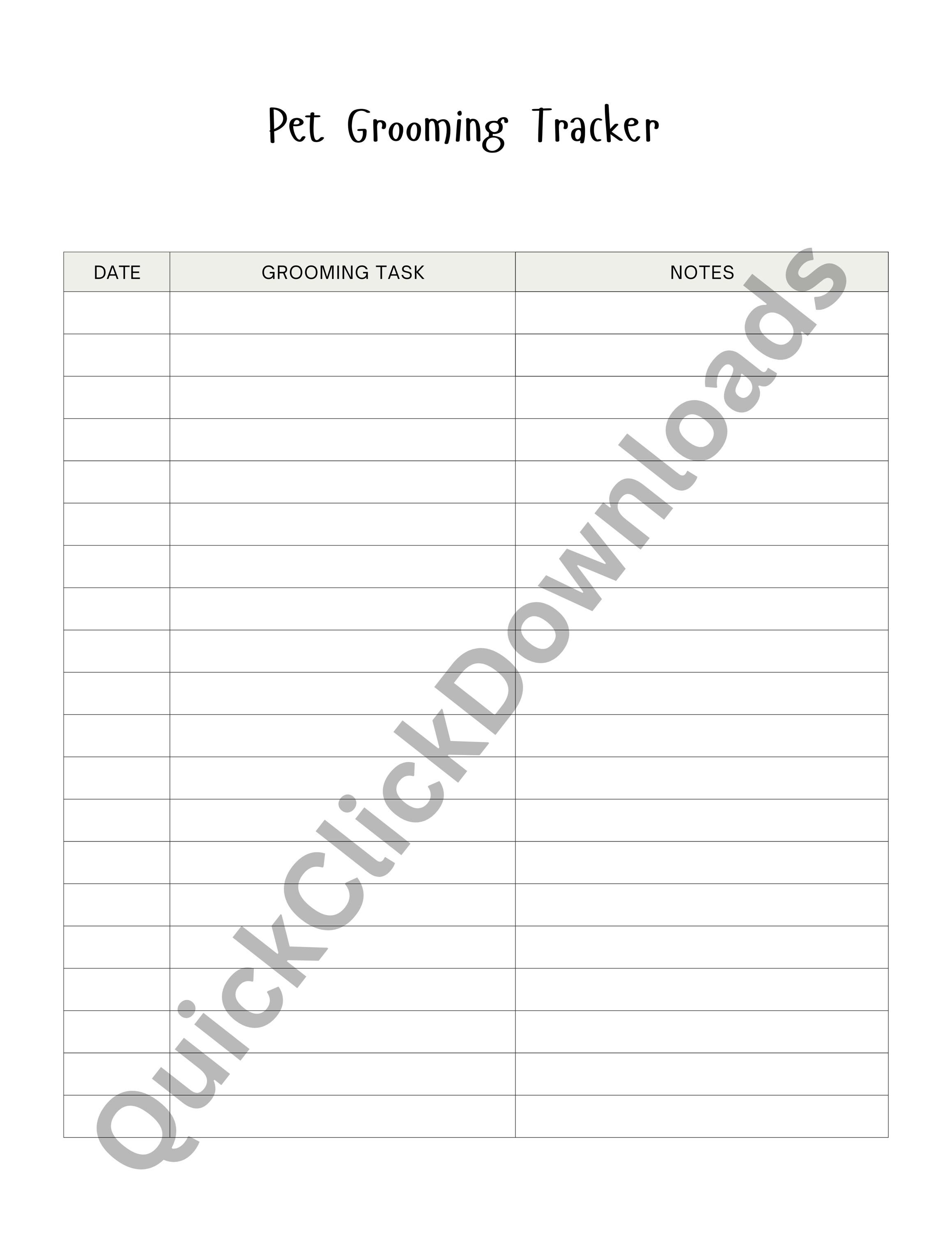 Grooming Tracker Dog Cat Printable, Pet Grooming Log - Etsy