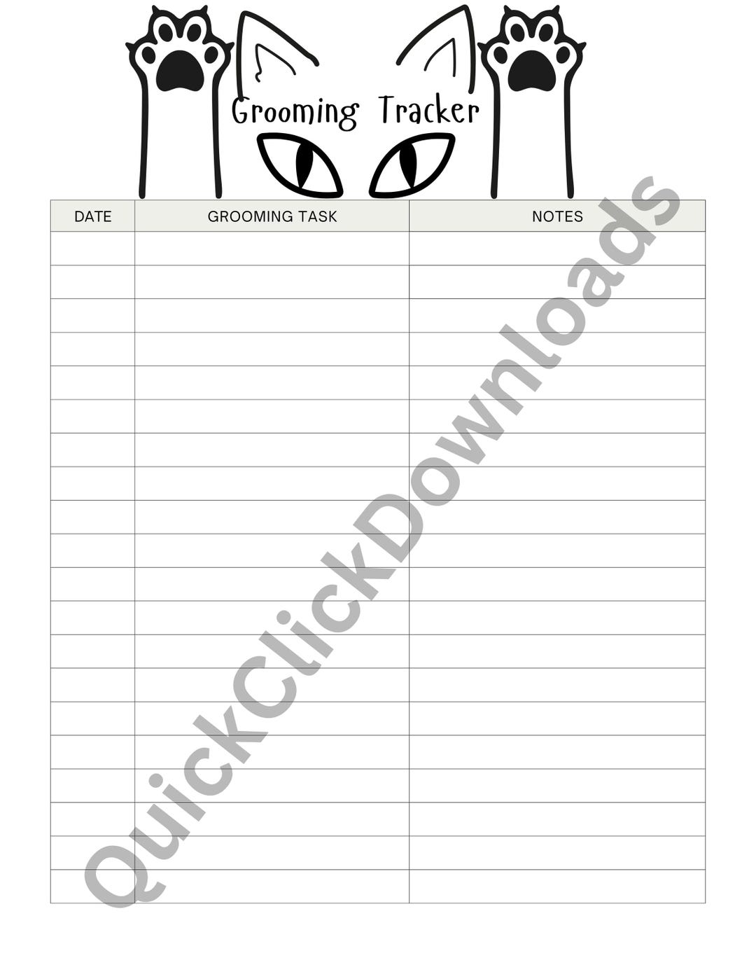 Grooming Tracker Dog Cat Printable, Pet Grooming Log - Etsy