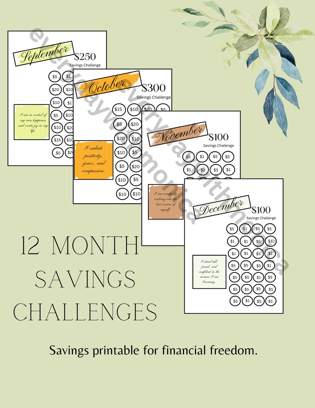 12-month Savings Challenge, Save 3000 Dollars, Saving Planner, Savings ...