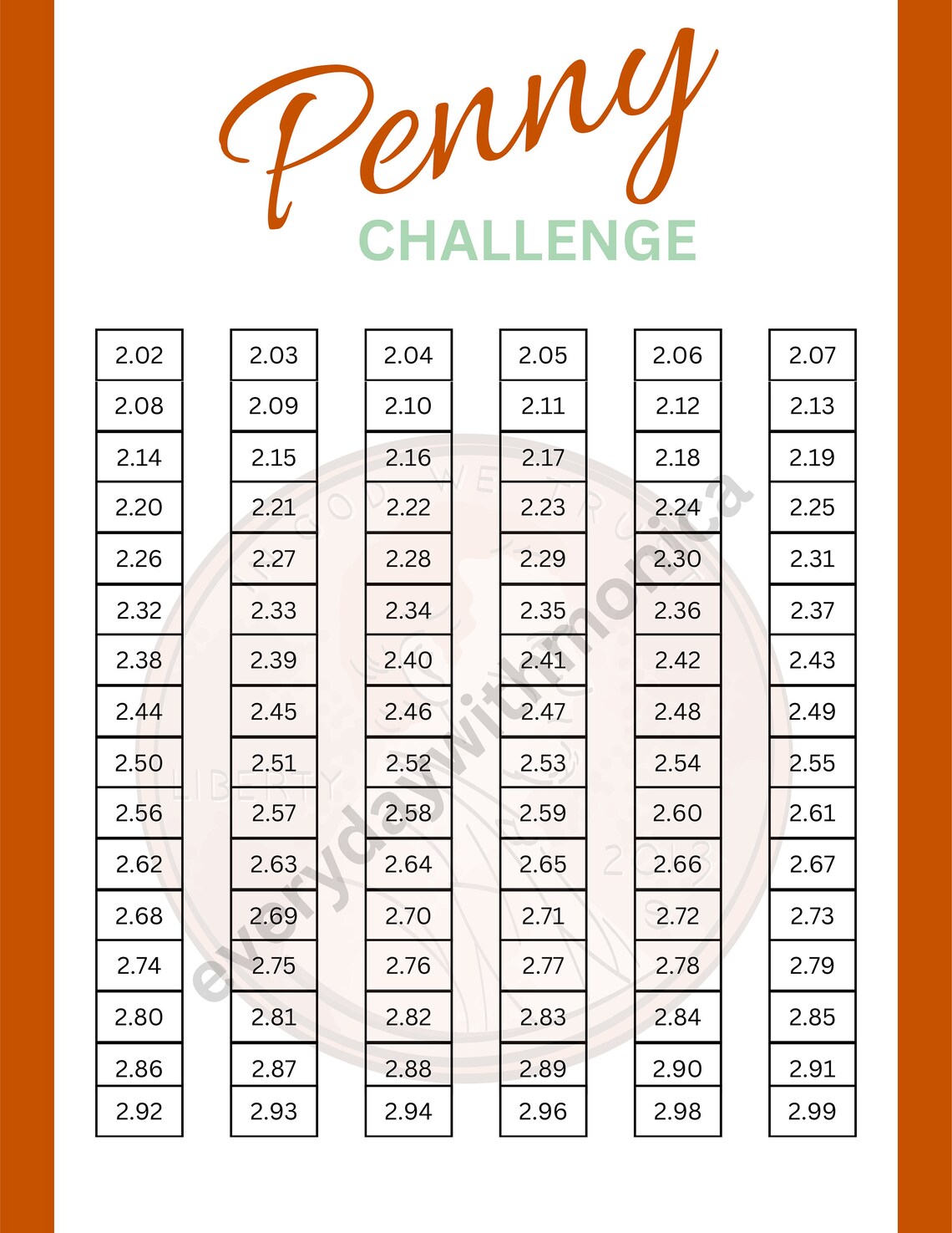 365 Day Penny Savings Challenge Tracker (printable Download) - Etsy