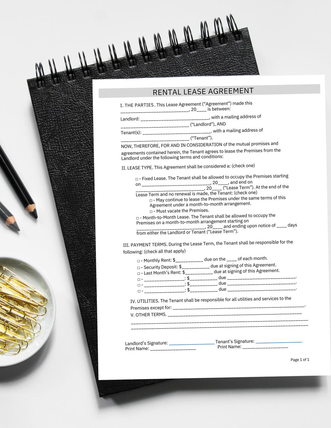 Simple and Easy One-page Rental Lease Agreement PDF, - Etsy