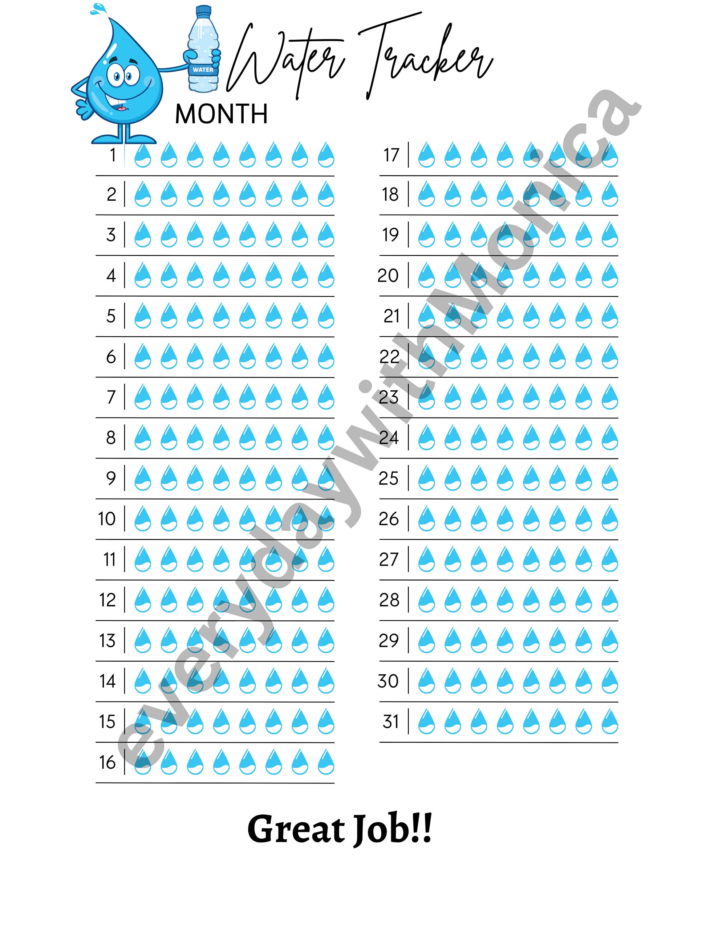 Weekly Water Intake Tracker, Simple, Printable, Downloadable, Weekly ...