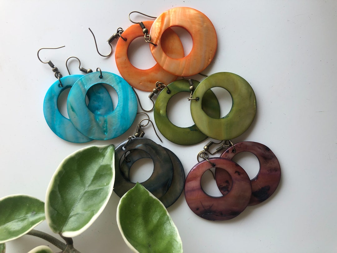 Shell Disc Earrings in Vivid Colors to Choose, Boho Statement Jewelry ...