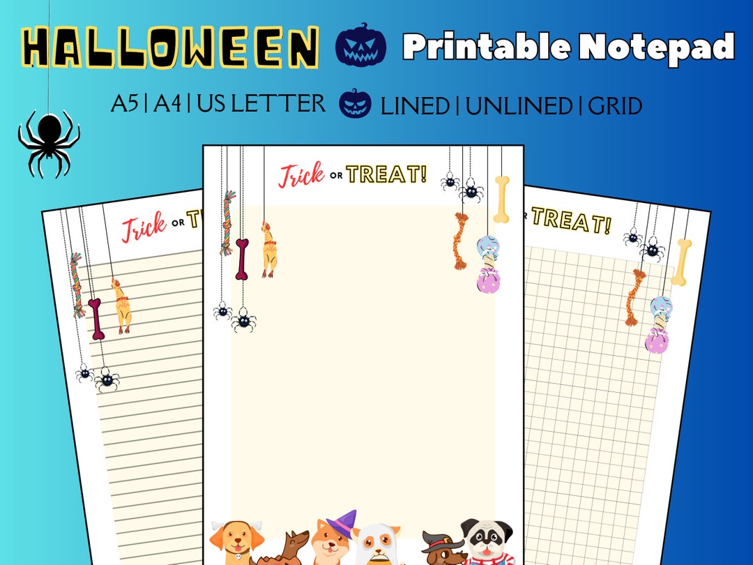 Printable Halloween Notepad Dogs Design Digital Download Writing ...