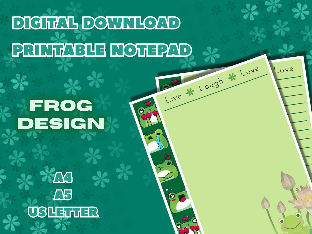 Printable Green Frog Notepad Digital Download Writing Notebook Paper ...