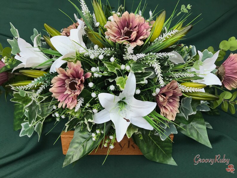 Vintage, Artificial Casket Spray Funeral Flowers Coffin Topper Memorial ...