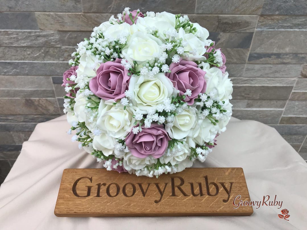 Dusky Pink Roses With Gypsophila, Rose, Artificial Wedding Flowers ...
