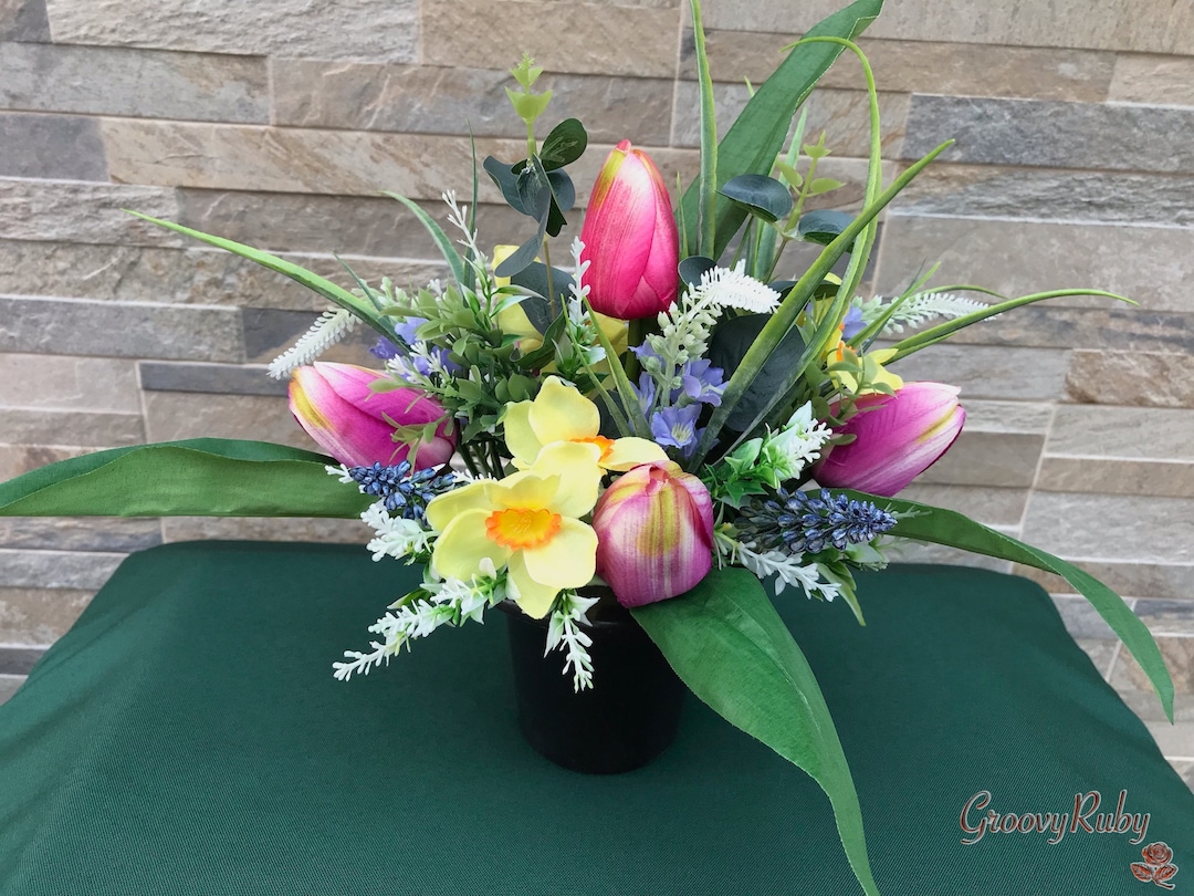 Springtime, Grave Pot Artificial Flowers Tribute Funeral Lasting ...