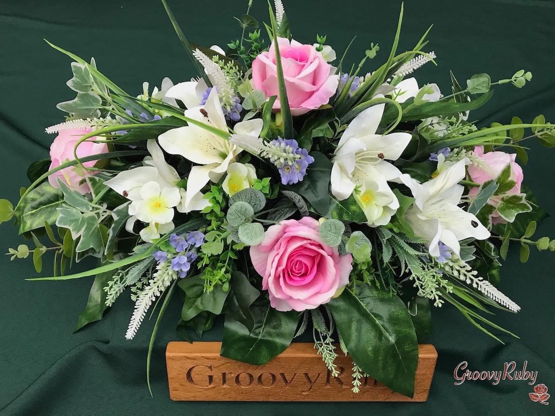 Pink Lily Garden, Artificial Casket Spray Funeral Flowers Coffin Topper ...