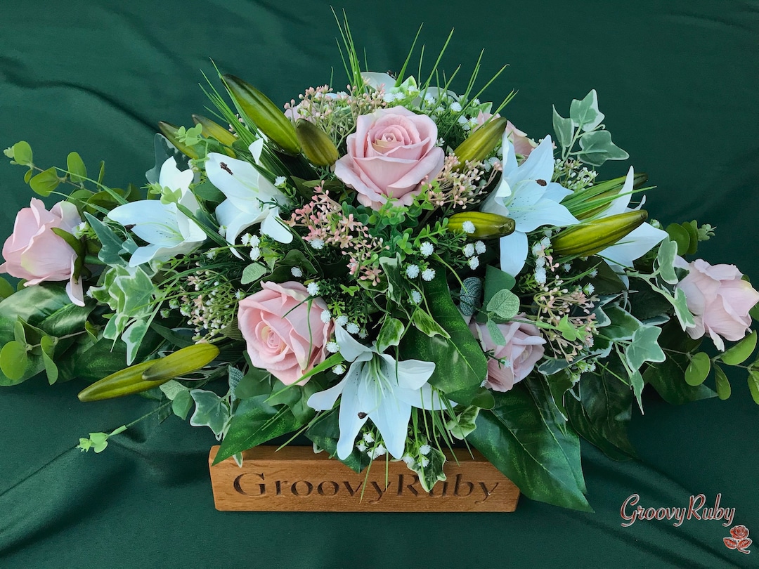 Heavens Above, Artificial Casket Spray Funeral Flowers Coffin Topper ...