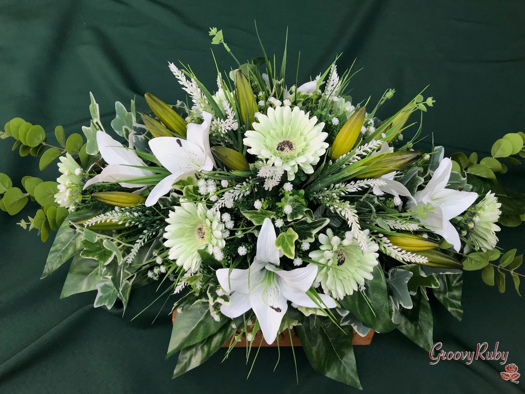 Restful, Artificial Casket Spray Funeral Flowers Coffin Topper Memorial ...