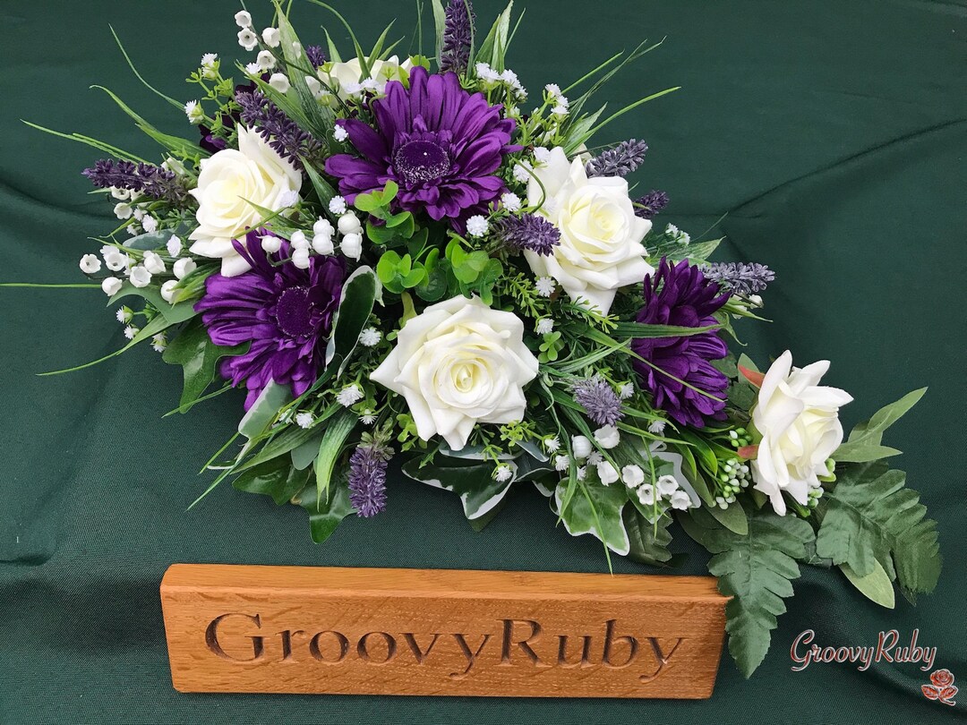 Purple Haze, Artificial Spray Funeral Flowers Coffin Topper Memorial ...