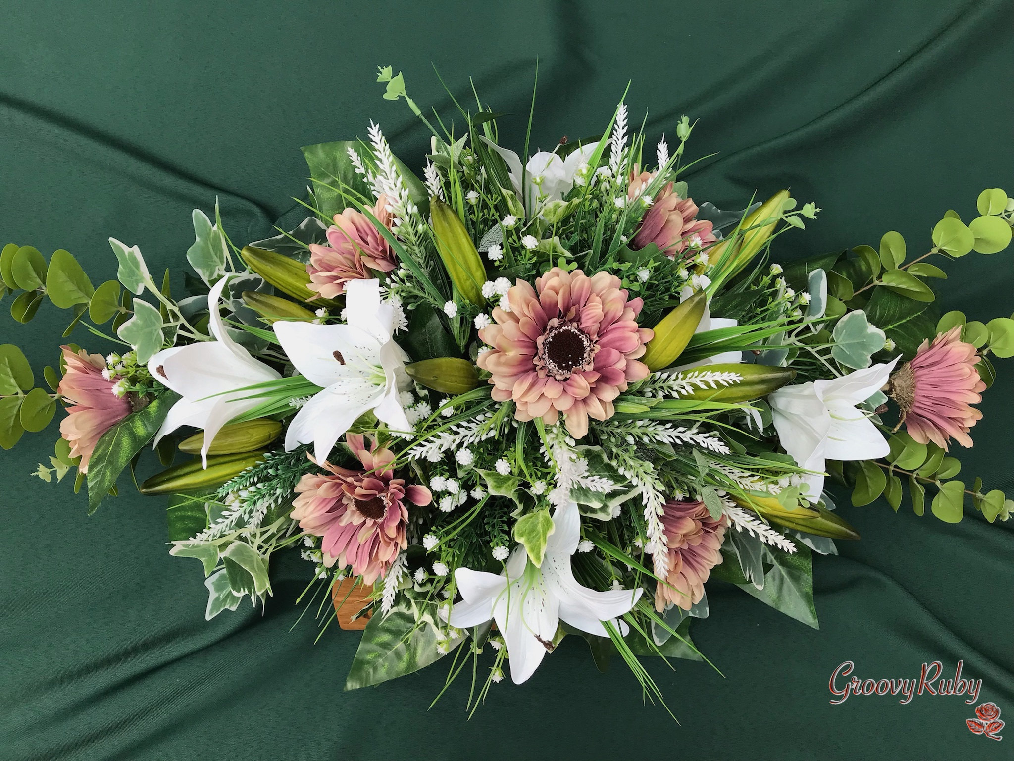 Vintage, Artificial Casket Spray Funeral Flowers Coffin Topper Memorial ...