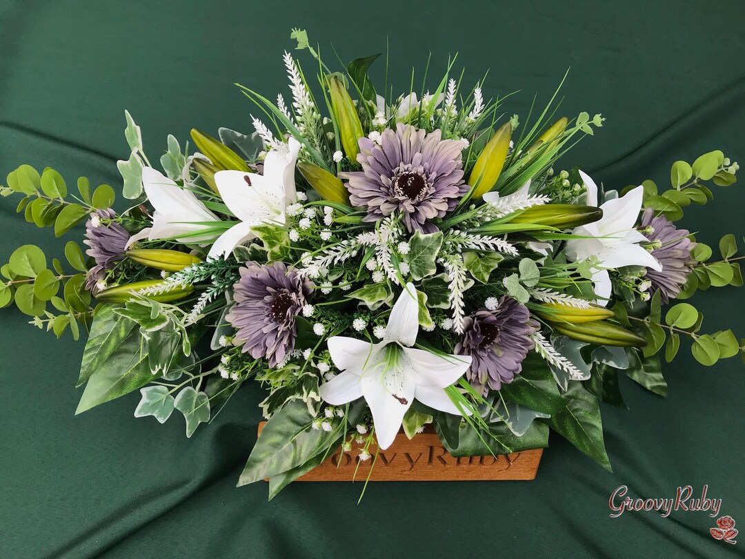 Lavender Fields, Artificial Casket Spray Funeral Flowers Coffin Topper ...