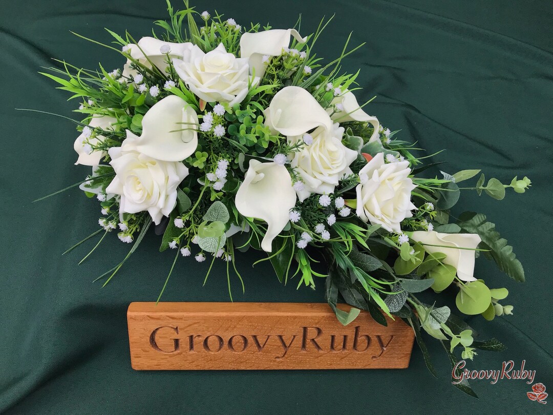 Restful, Artificial Spray Funeral Flowers Coffin Topper Memorial ...