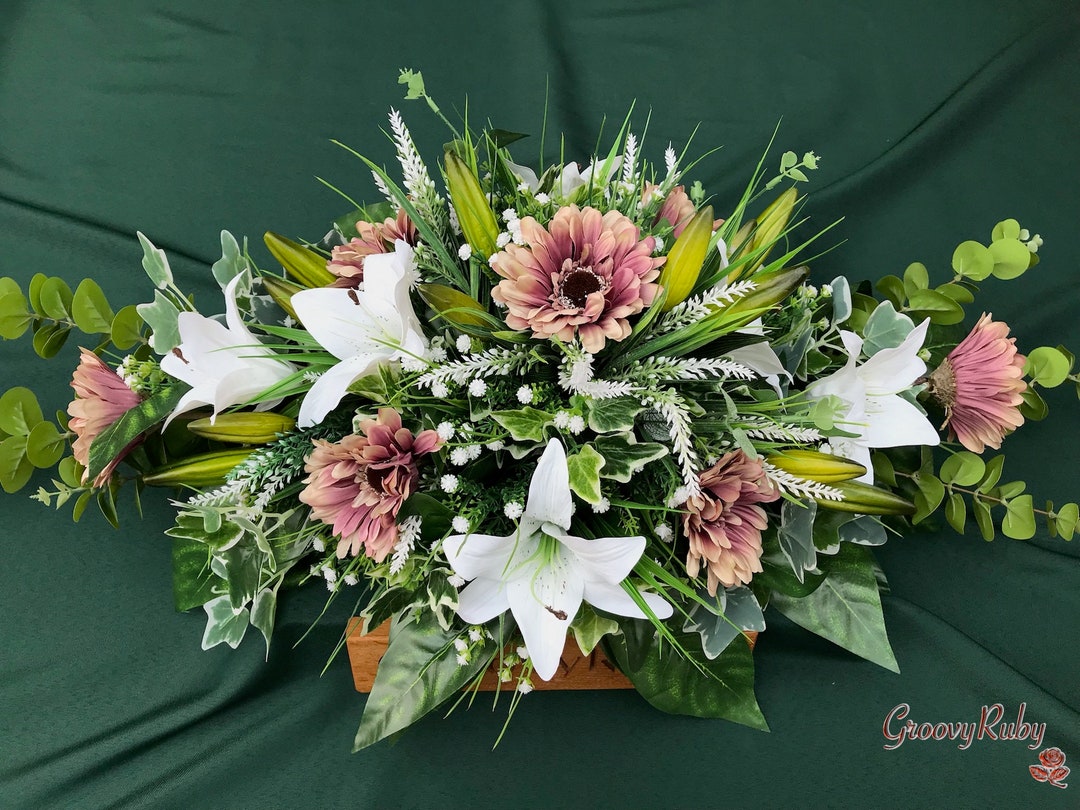 Vintage, Artificial Casket Spray Funeral Flowers Coffin Topper Memorial ...