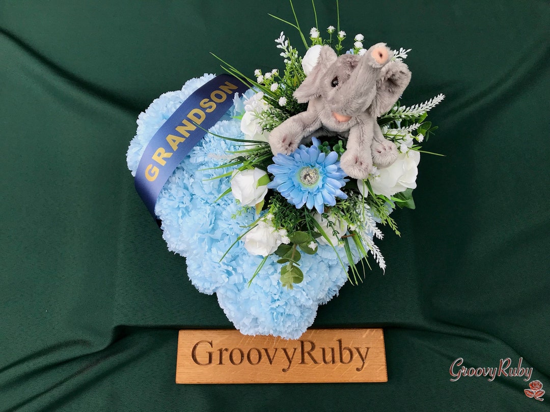 Baby Blue Heart With Elephant, Artificial Flowers Tribute Funeral ...