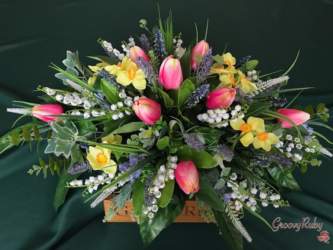 Spring Awakening, Artificial Casket Spray Funeral Flowers Coffin Topper ...