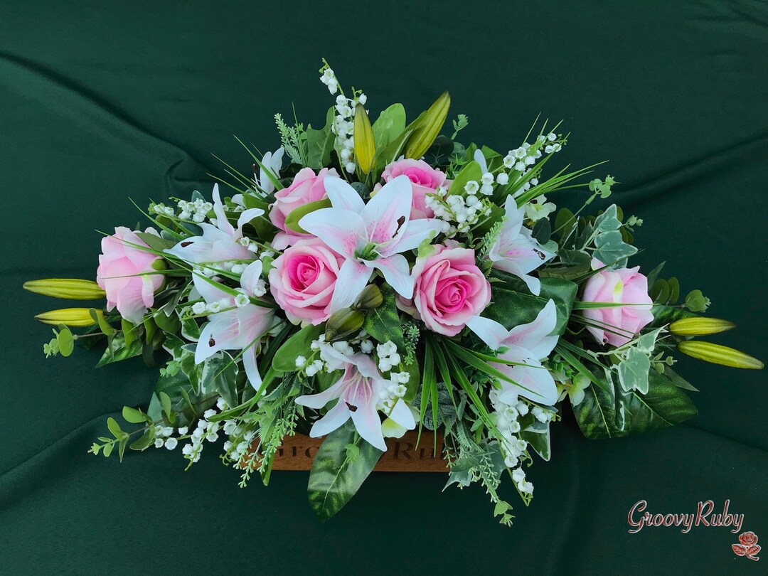 Blissful, Artificial Casket Spray Funeral Flowers Coffin Topper ...