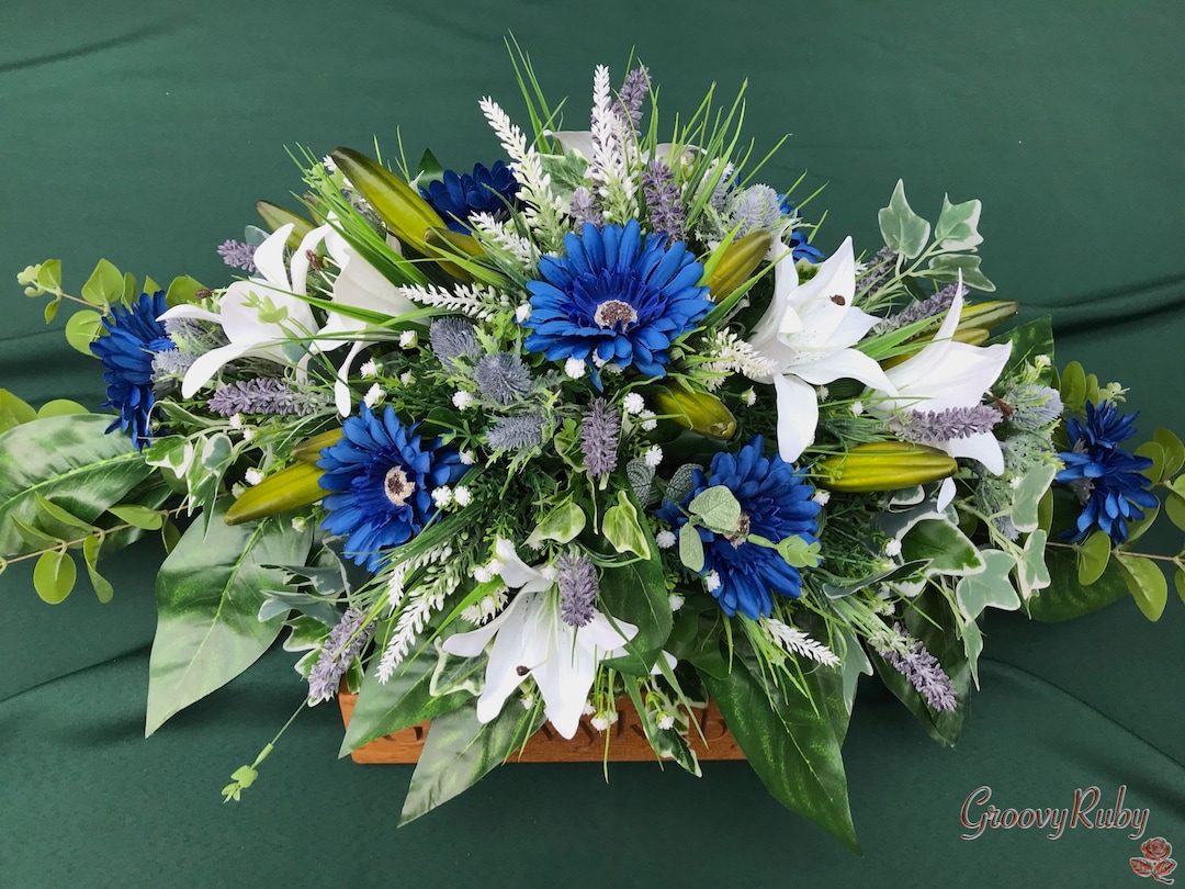 Misty Mountain, Artificial Casket Spray Funeral Flowers Coffin Topper ...