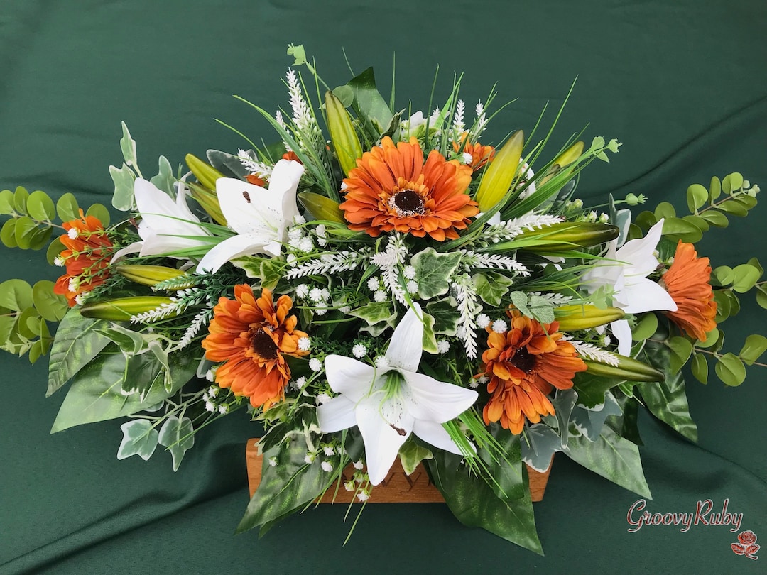 Autumn Days, Artificial Casket Spray Funeral Flowers Coffin Topper ...