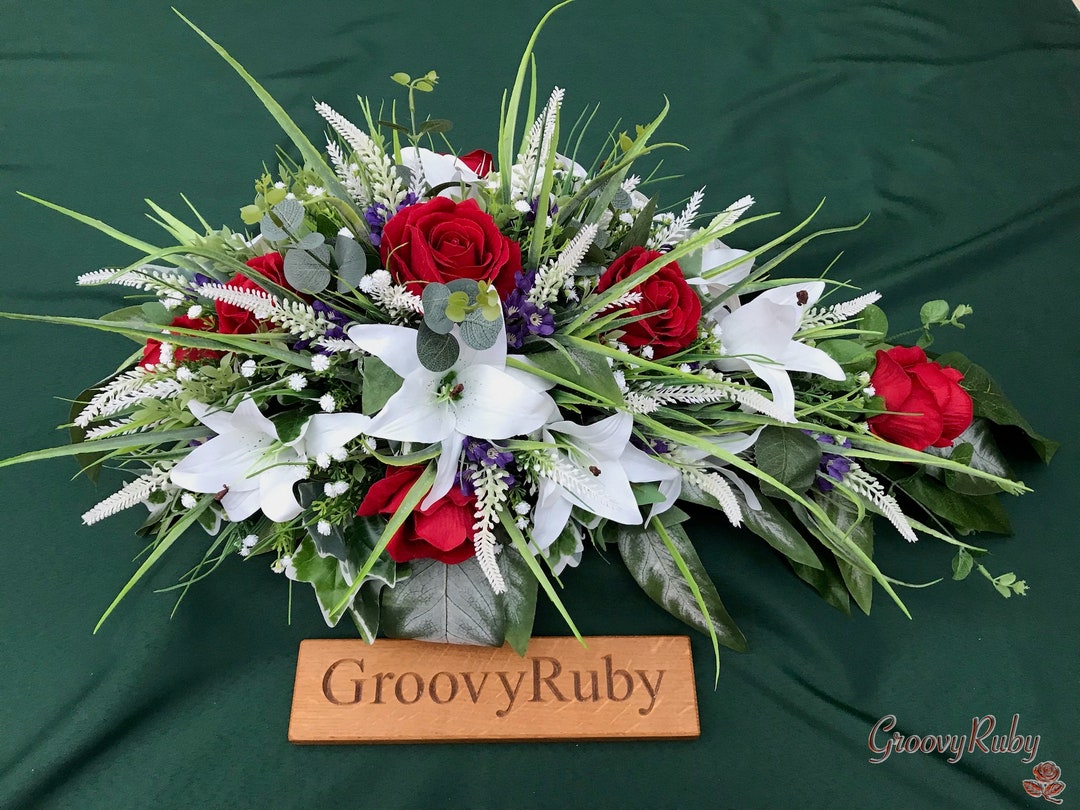 Remembering, Artificial Spray Funeral Flowers Coffin Topper Memorial ...
