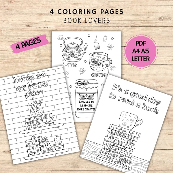 Coloring Pages for Book Lovers - Etsy