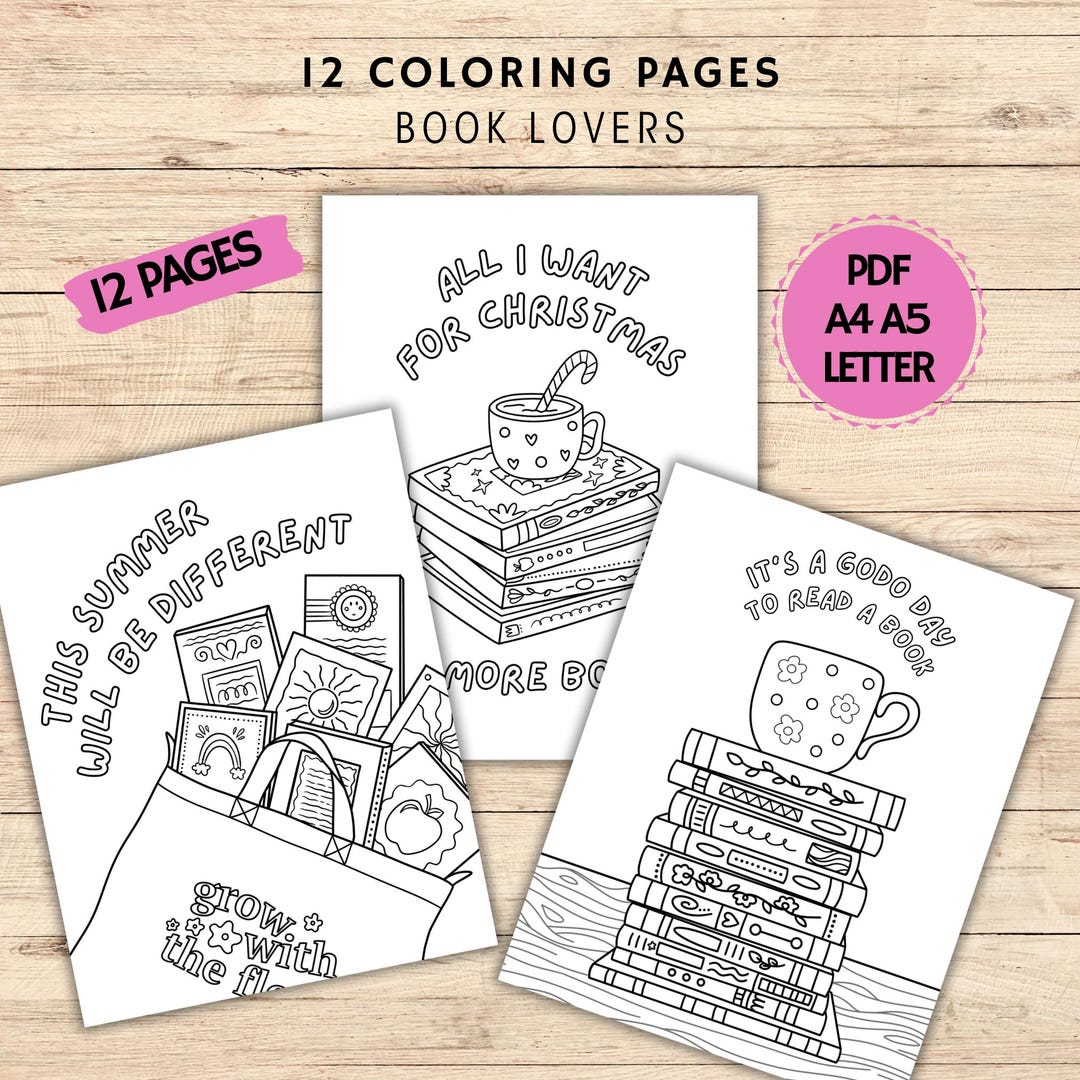 12 Book Lovers Coloring Pages Printable - Cozy Reading Coloring Sheets ...